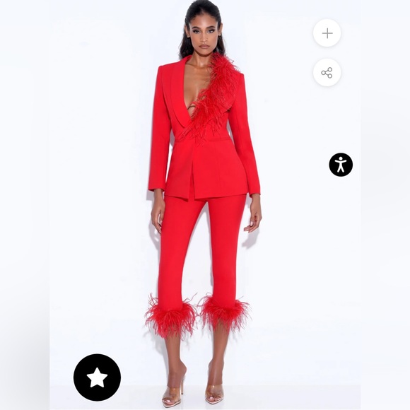 Miss Circle | Other | Miss Circle Yulia Red Suit Blazer With Feather ...